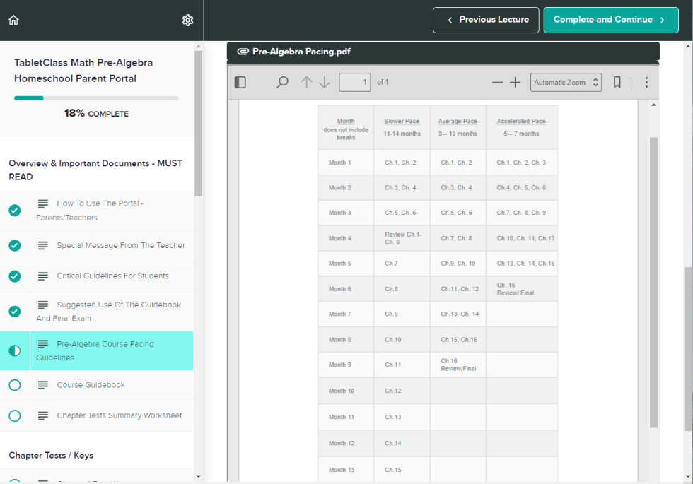 Parent Portal | TabletClass Math Academy